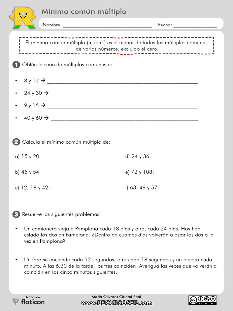 Ejercicios de Mínimo Común Múltiplo | PDF