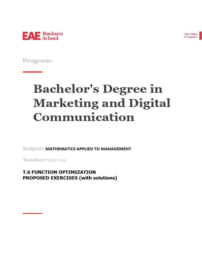 Function Optimization Exercises with Solutions | PDF | Profit (Economics) | Demand