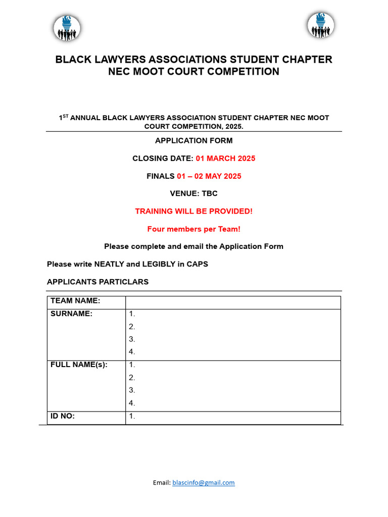 Blasc Moot Court 2025 Application | PDF