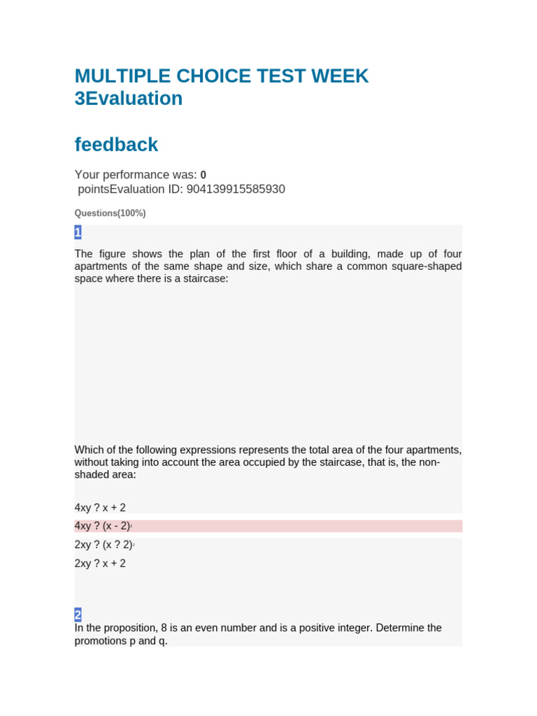 Week 3 Multiple Choice Test Evaluation | PDF | Triangle | Area