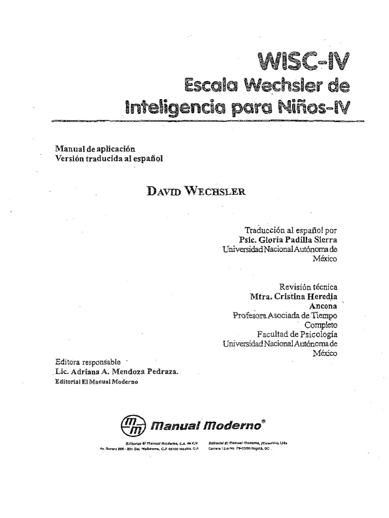 Manual de Aplicación - WISC IV | PDF