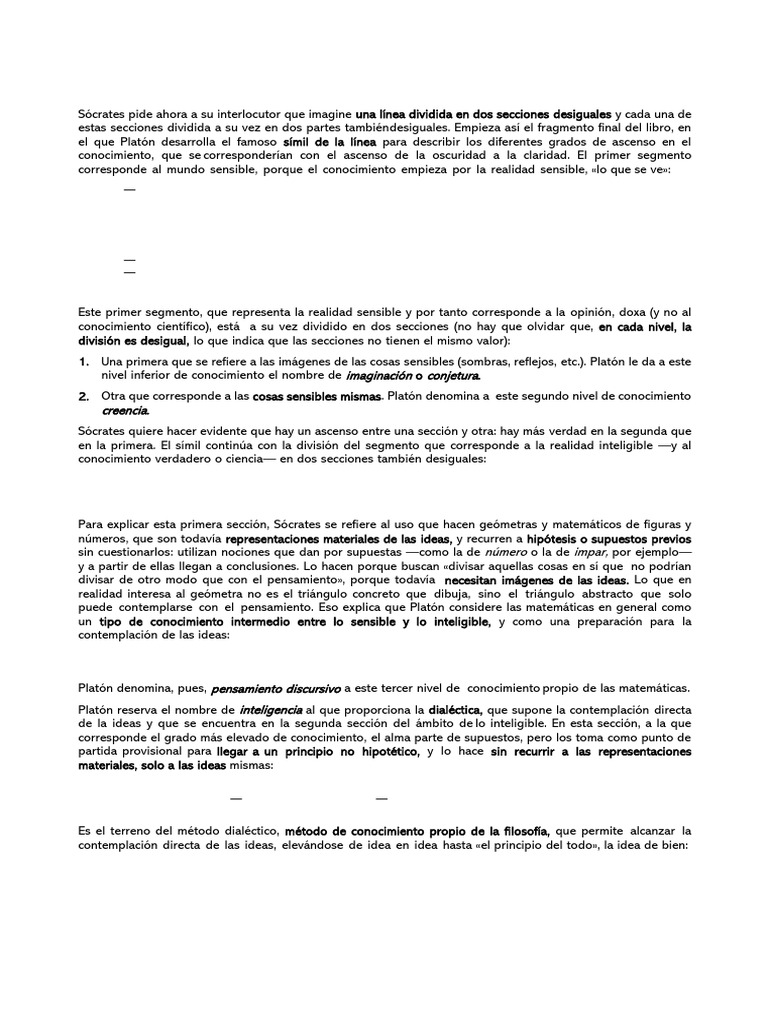 Comentario L VI - Simil de La Línea | PDF | Platón | Conocimiento