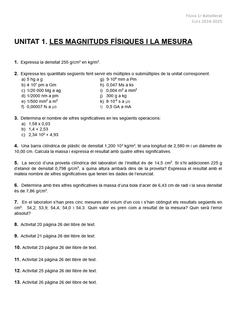 Unitat 1 Problemes | PDF