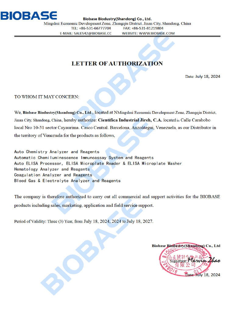 Letter of Authorization-BIOBASE20240718VE | PDF