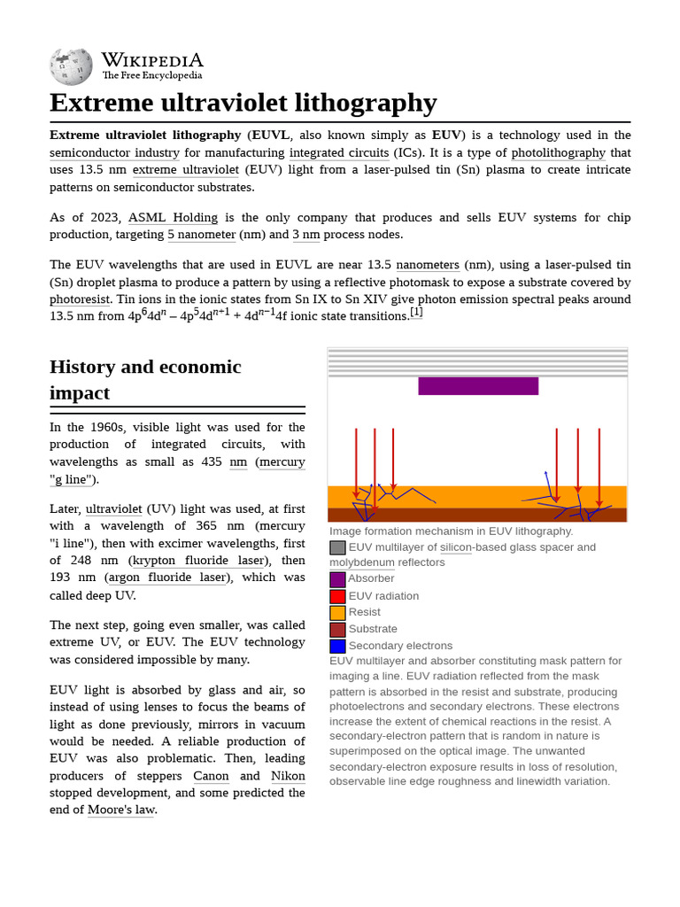 Extreme_ultraviolet_lithography | PDF | Photolithography | Ultraviolet