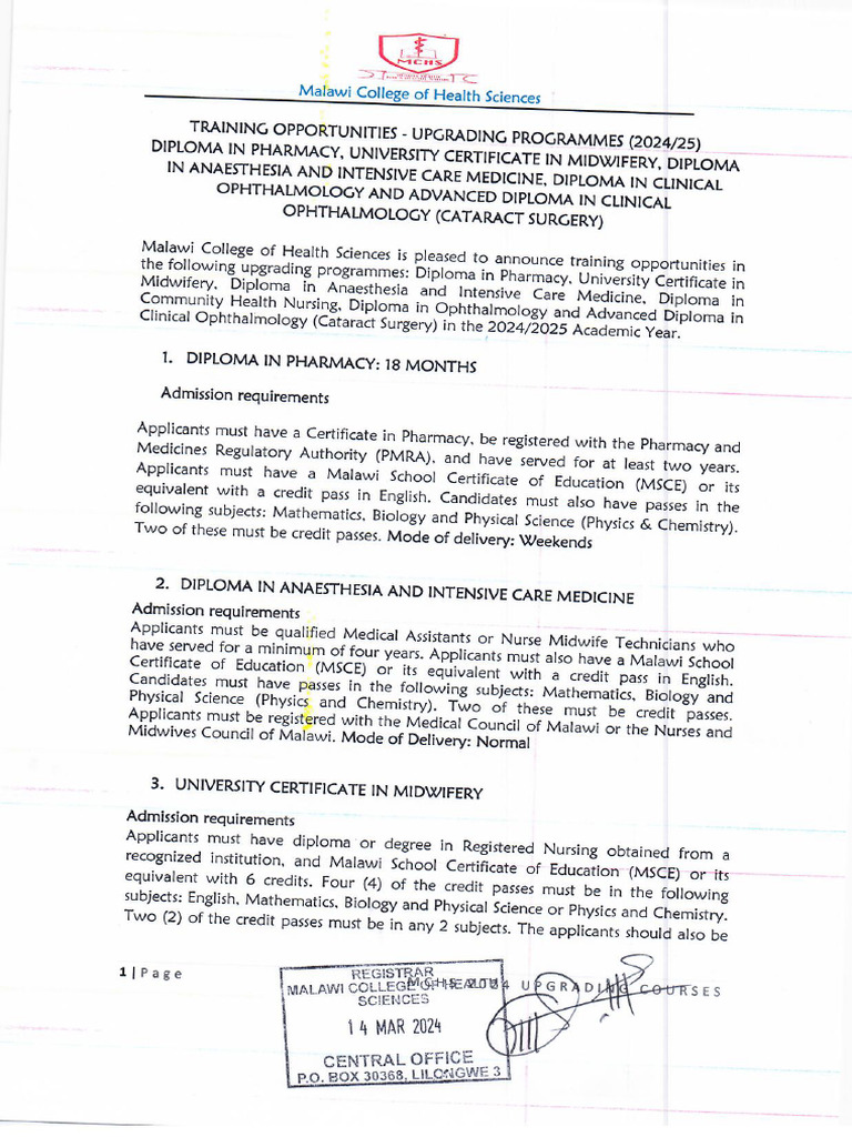 2024 Advert MCHS Upgrading Courses | PDF