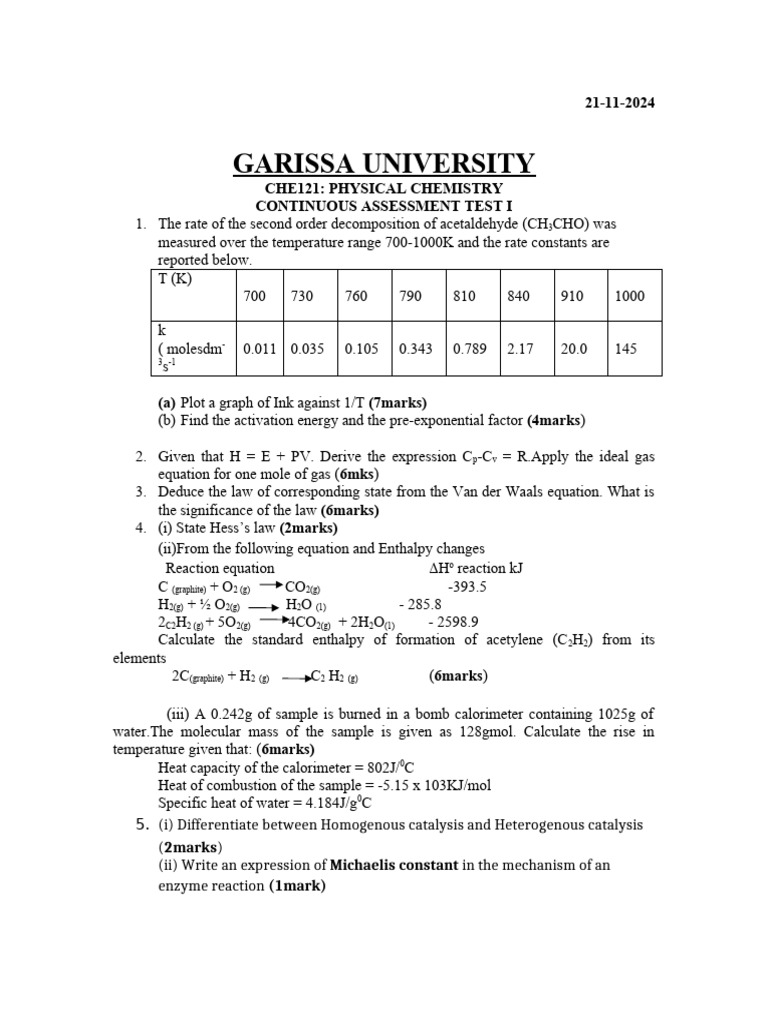 CHE121 Physical Chemistry | PDF
