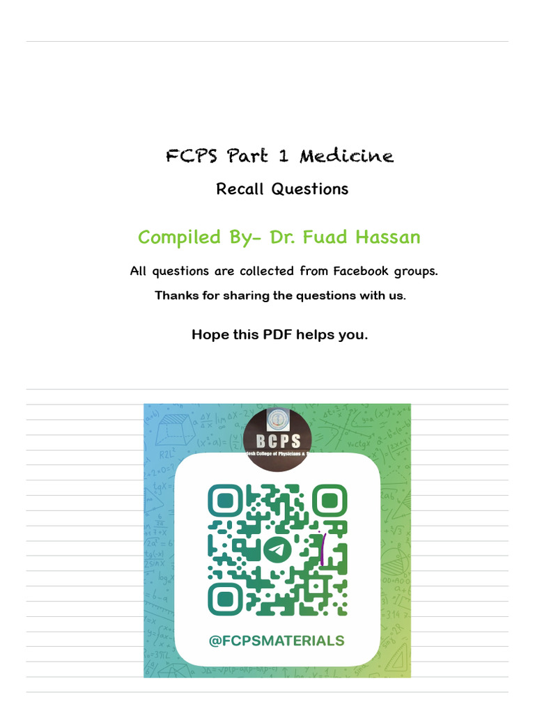 FCPS P1 Medicine Recall Questions | PDF | Heart | Spinal Cord
