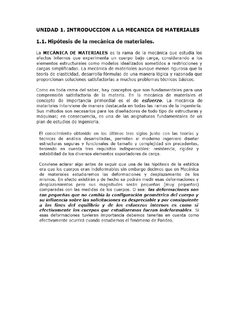 mecanica de materiales unidad 1 | PDF