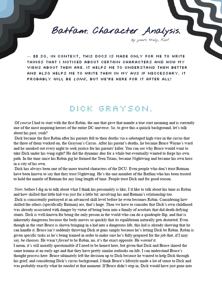 Batfam Character Analysis: Dick Grayson | PDF