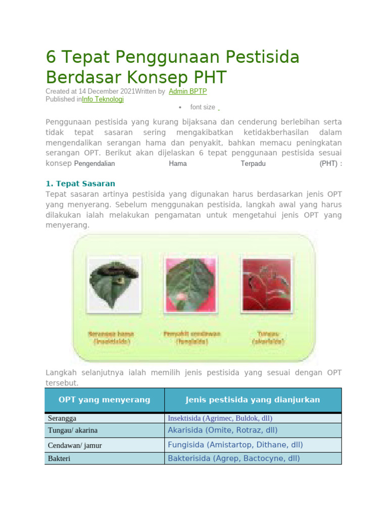 7 Tepat Penggunaan Pestisida Berdasar Konsep PHT | PDF