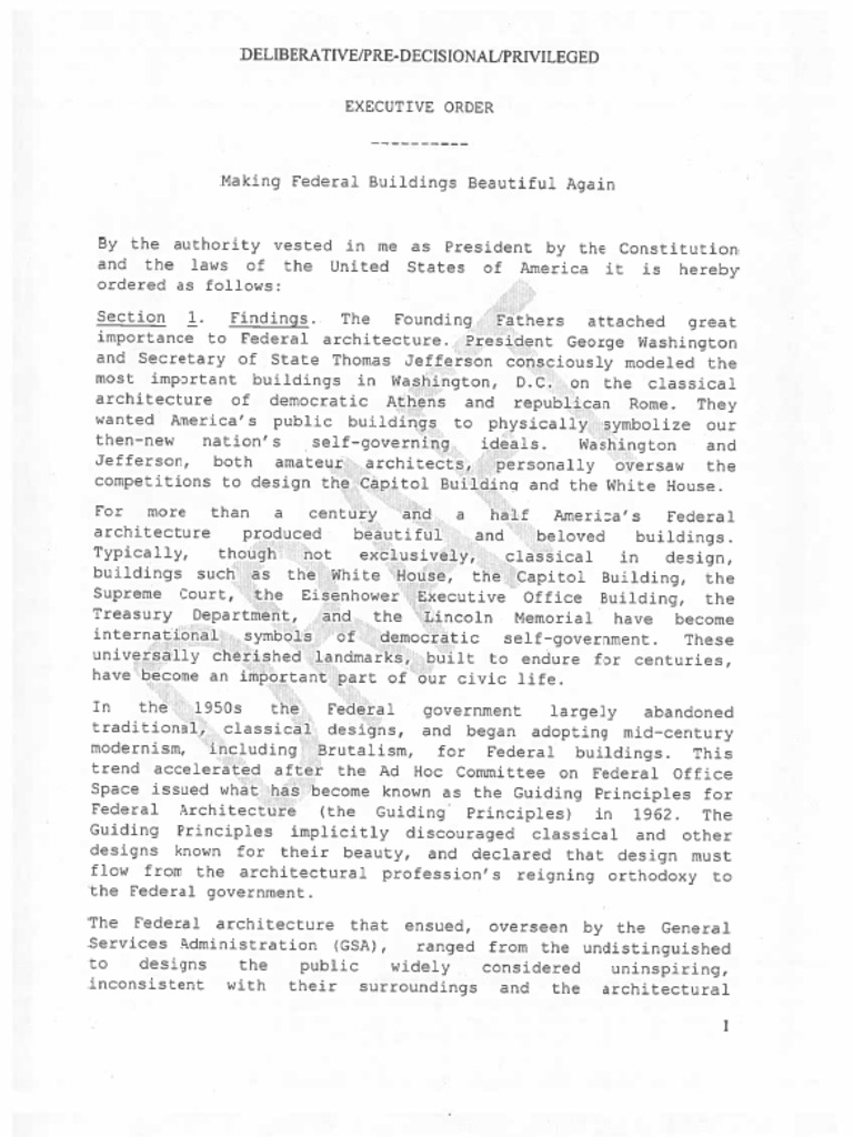 Draft of Trump White House Executive Order On Federal Buildings | PDF