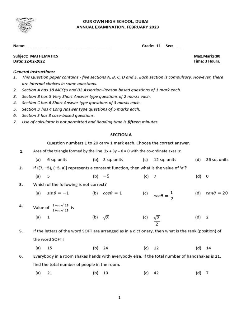 Annual Examination 2023 | PDF | Circle | Mathematics