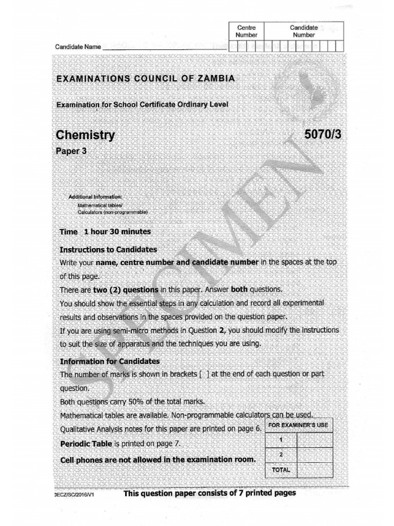 g12 Chemistry p3 2016 Specimen | PDF