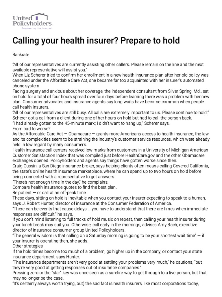 Surviving Health Insurance Hold Times | PDF | Insurance