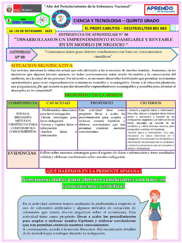 Experiencia de Aprendizaje #06 - Actividad #03 - 5to Grado - Ciencia y Tecnologia - 00001 | PDF
