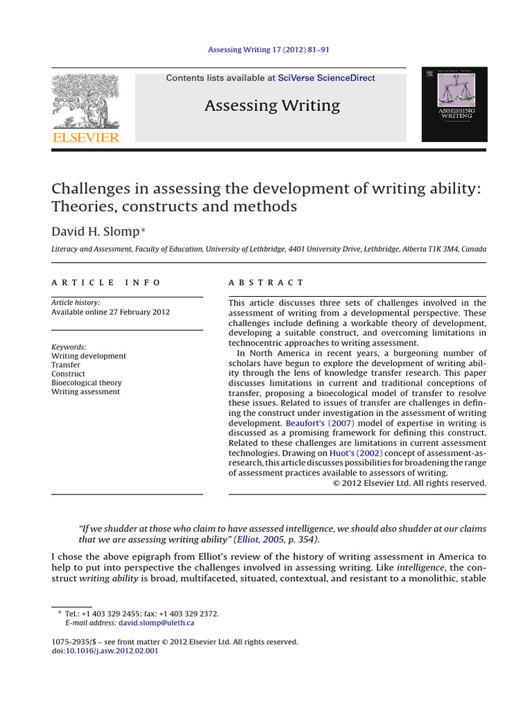Challenges in Assessing The Development of Writing Ability: Theories ...