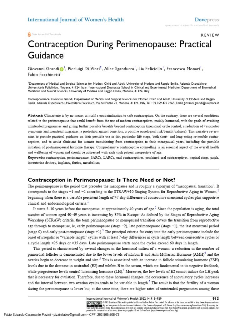 Contraception During Perimenopause - Practical Guidance | PDF ...