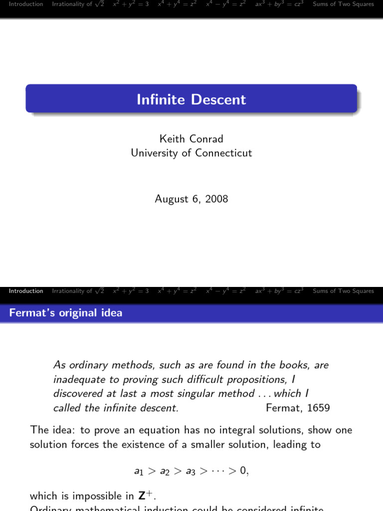Fermat's Method of Infinite Descent - Keith Conrad | PDF | Square Root ...