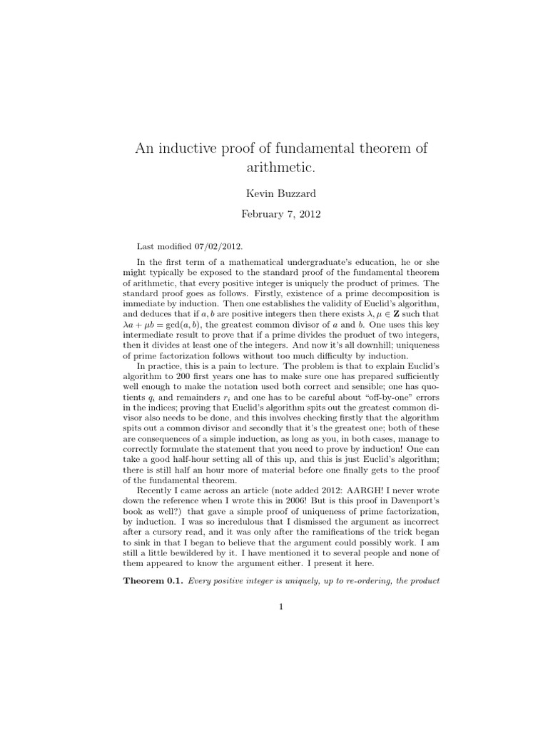 Fundamental Theorem of Arithmetic - Kevin Buzzard | PDF | Prime Number ...