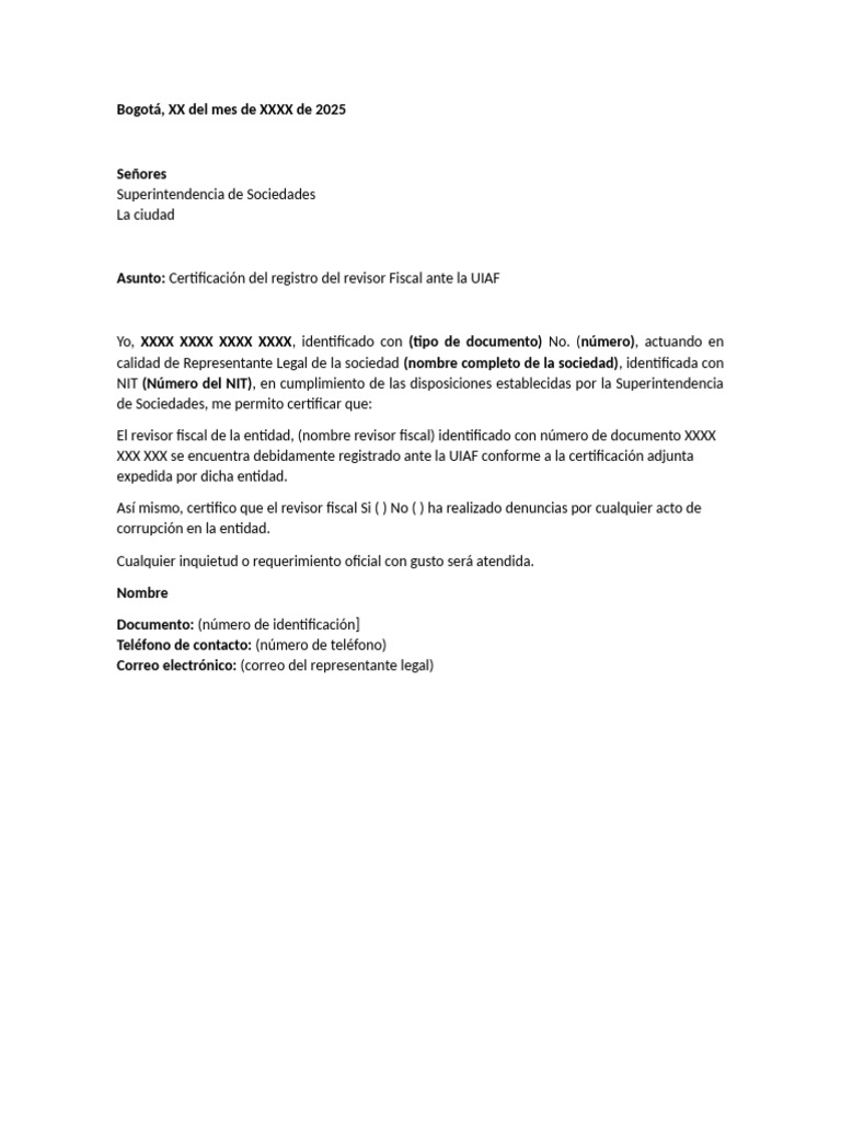 Certificación del registro del revisor Fiscal ante la UIAF | PDF Certificación del registro del revisor Fiscal ante la UIAF | PDF
