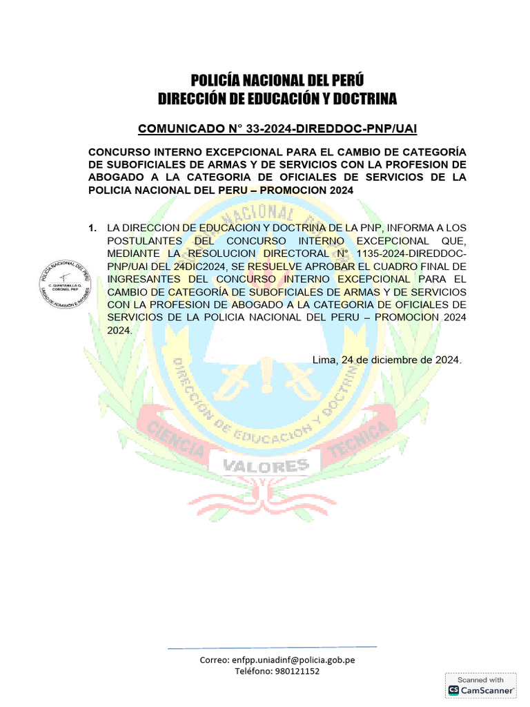 Concurso Interno PNP: Cambio de Categoría 2024 | PDF
