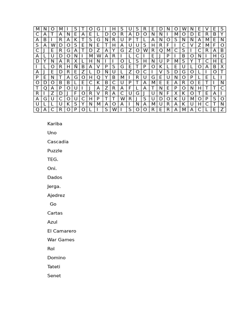 Sopa de Letras Juegos de Mesa | PDF
