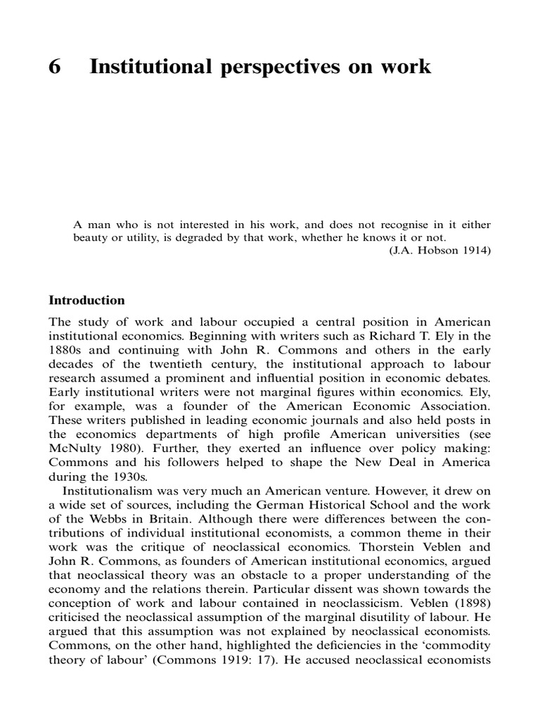 The Political Economy of Work - (6 Institutional Perspectives On Work ...