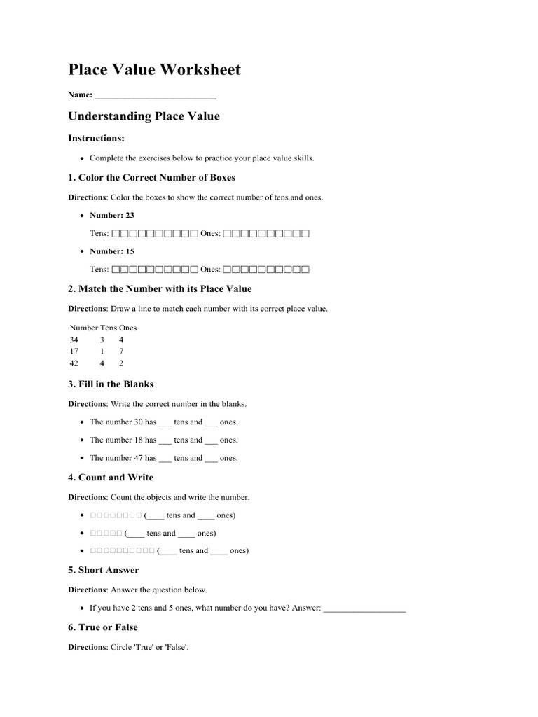 Place Value Worksheet | PDF