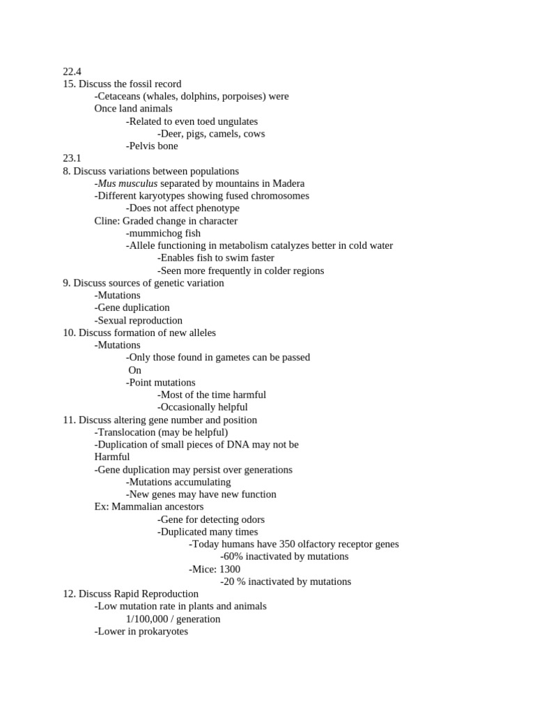 Fossil Record and Genetic Variation Insights | PDF | Natural Selection ...