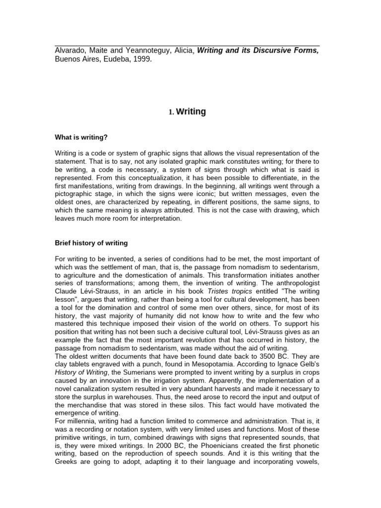 "Writing and its discursive forms. Mayte Alvarado" | PDF | Plato | Writing