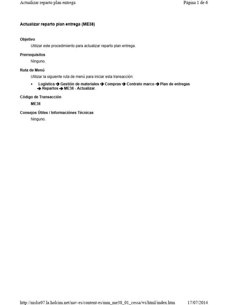 Actualización de Reparto en ME38 | PDF