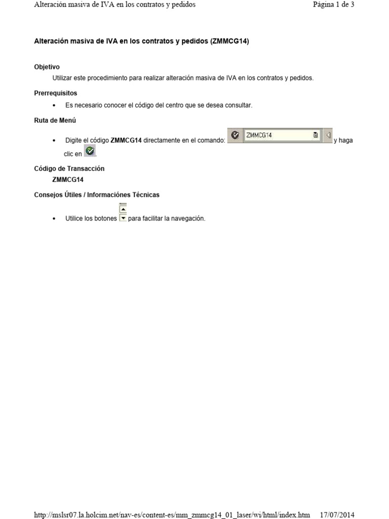 Alteración Masiva de IVA en Los Contratos y Pedidos (ZMMCG14) SAP MM | PDF