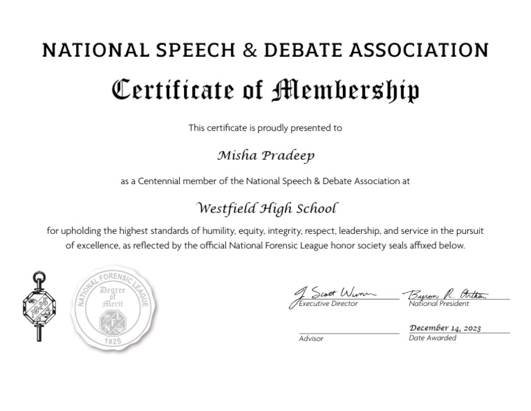 NSDA Centennial Membership Certificate | PDF