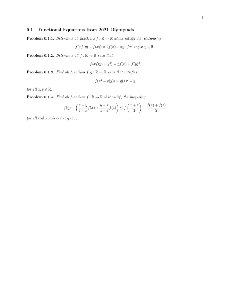 Math Olympiad Functional Equations | PDF