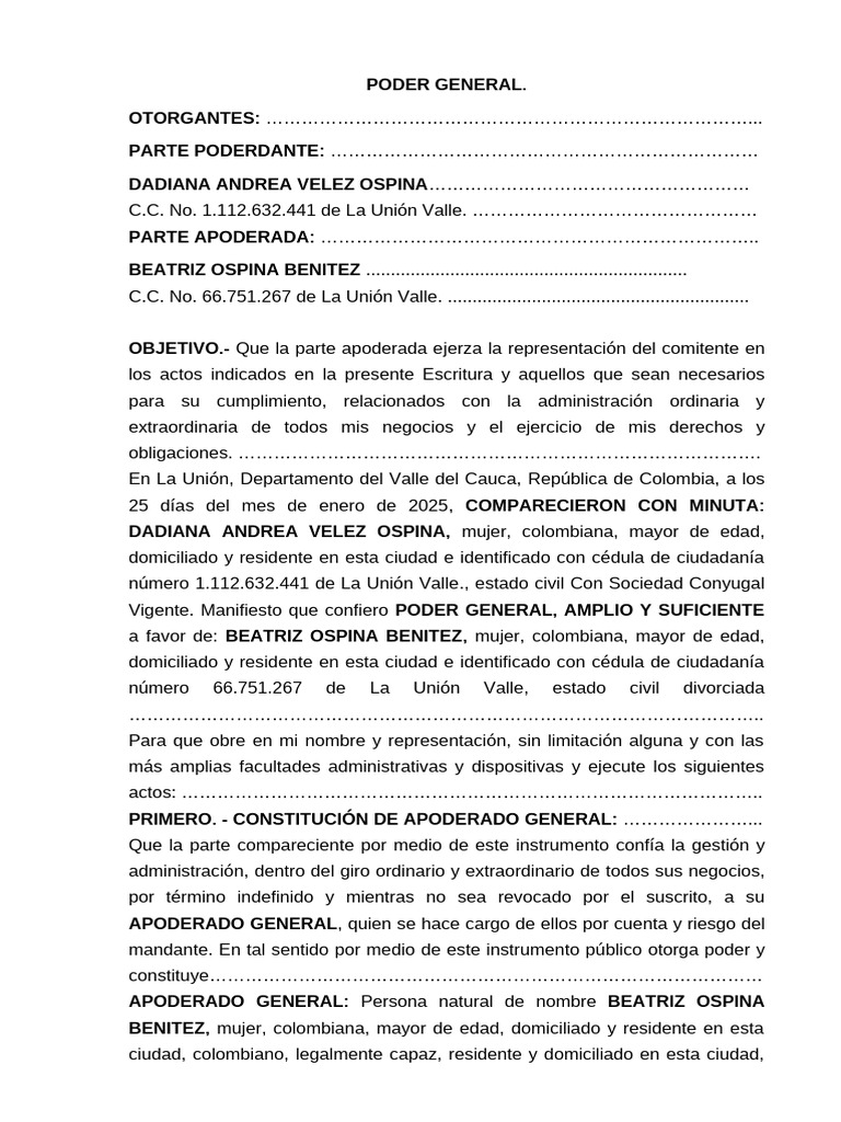 Poder General Dahiana | PDF | Propiedad | Bancos