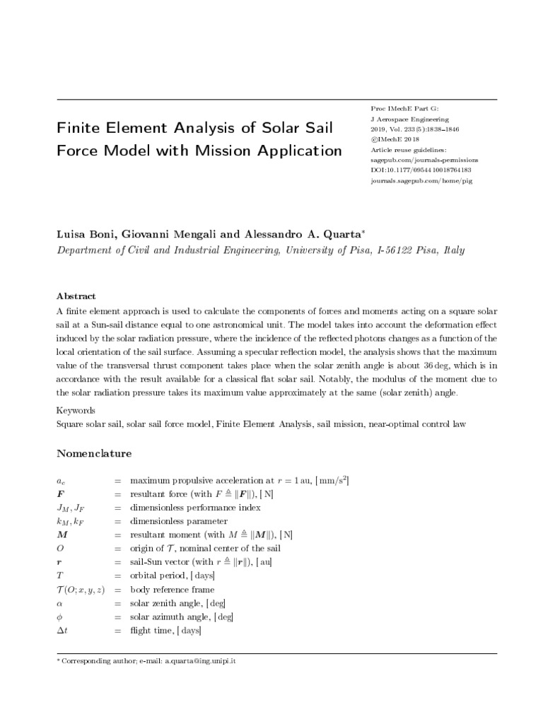 Finite Element Analysis of Solar Sail Forces | PDF | Force | Angle