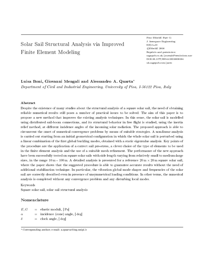 Solar Sail Structural Analysis | PDF | Finite Element Method | Force