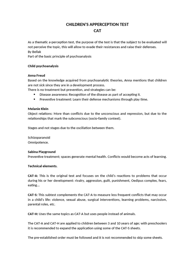 CHILD PERCEPTION TEST CAT | PDF | Psychoanalysis | Psychology