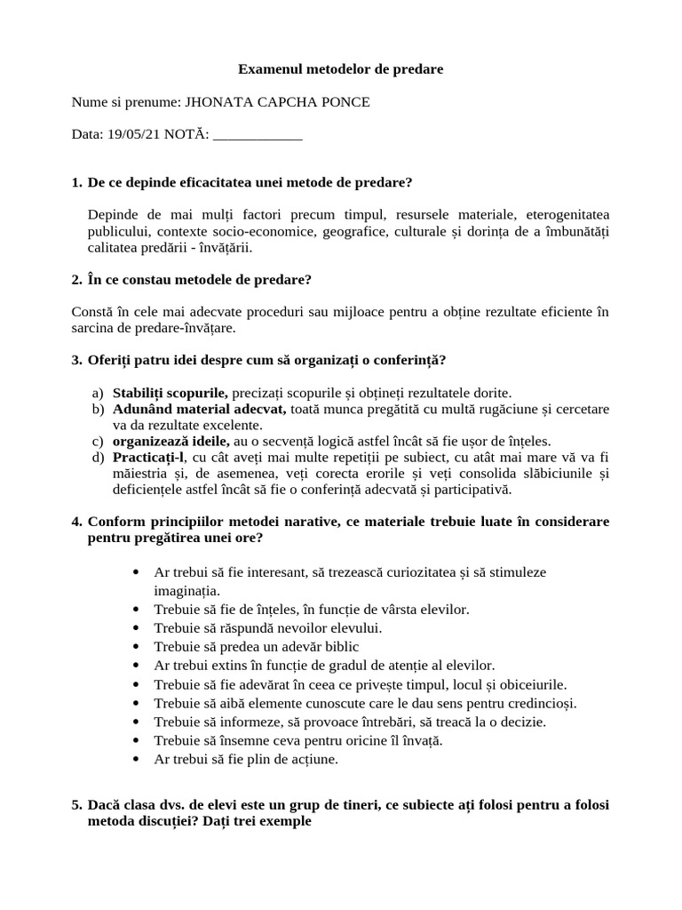 Examen de metode de predare | PDF
