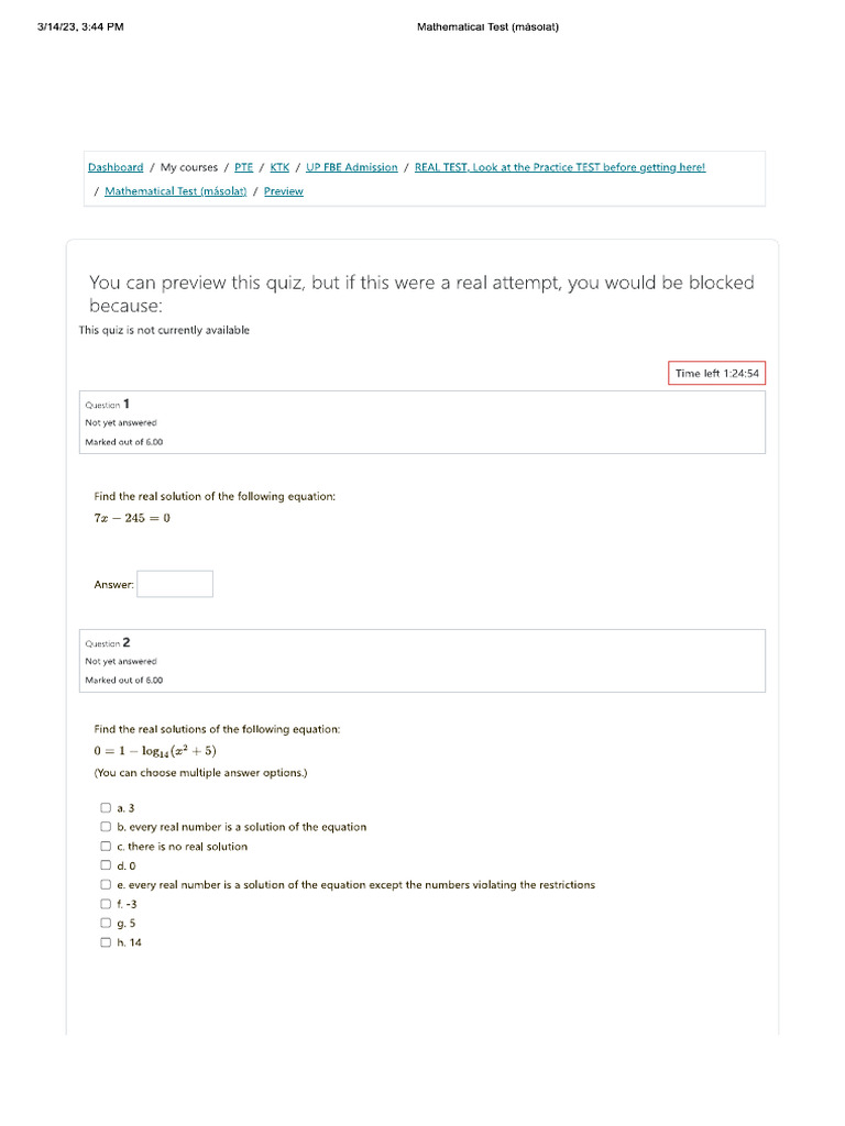Mathematical Test - Sample | PDF