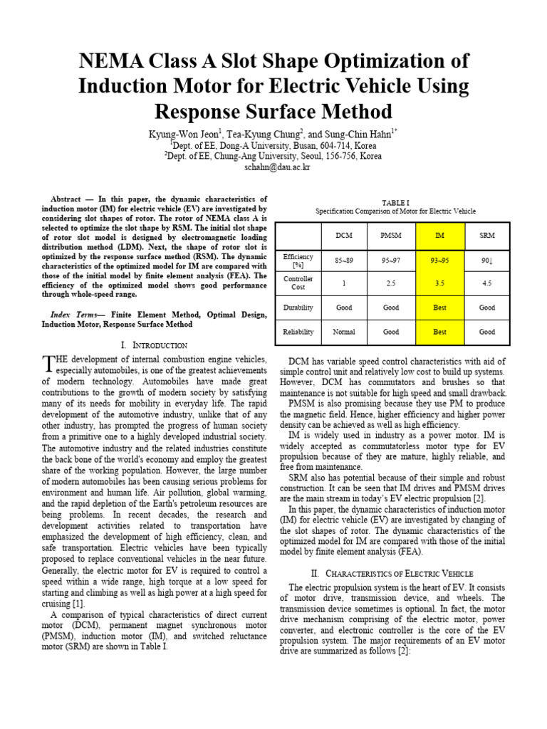 NEMA Class A Slot Shape Optimization of Induction Motor for Electric ...