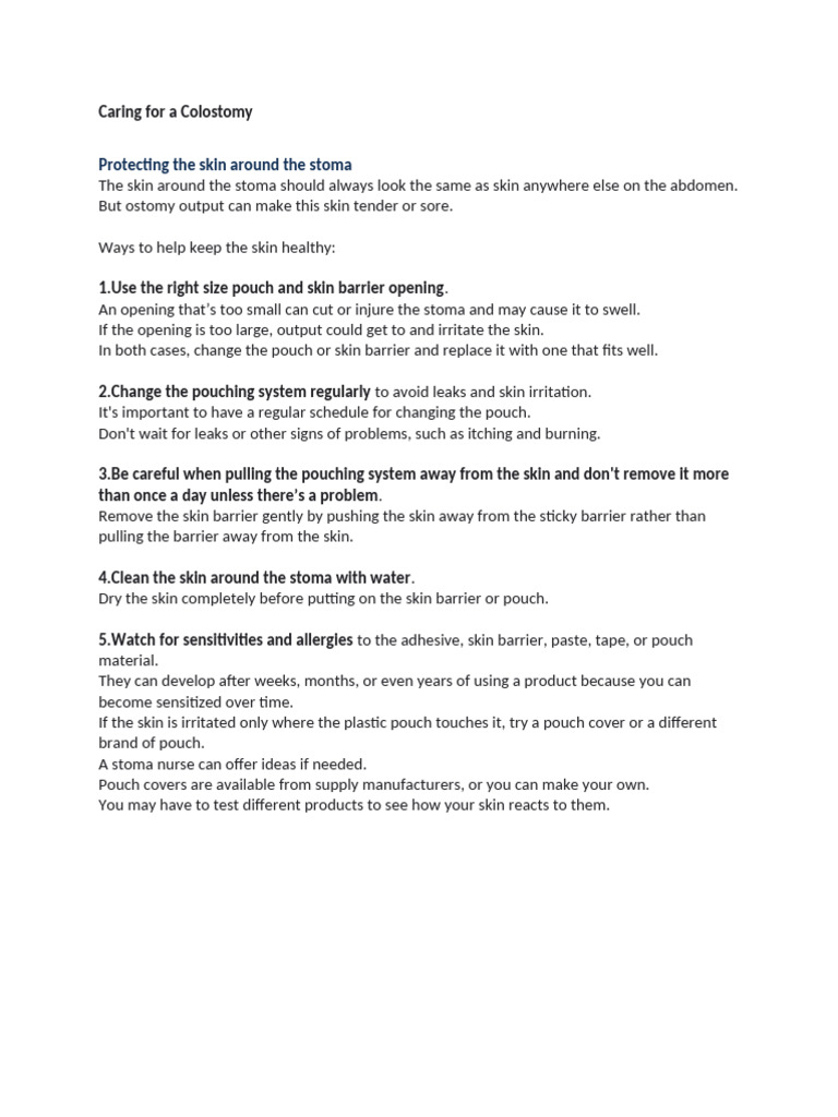 Colostomy Skin Care Tips | PDF