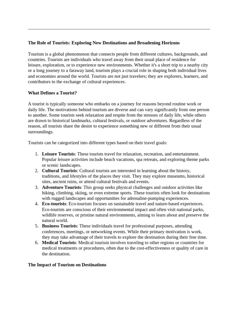 The Role of Tourists | PDF | Tourism