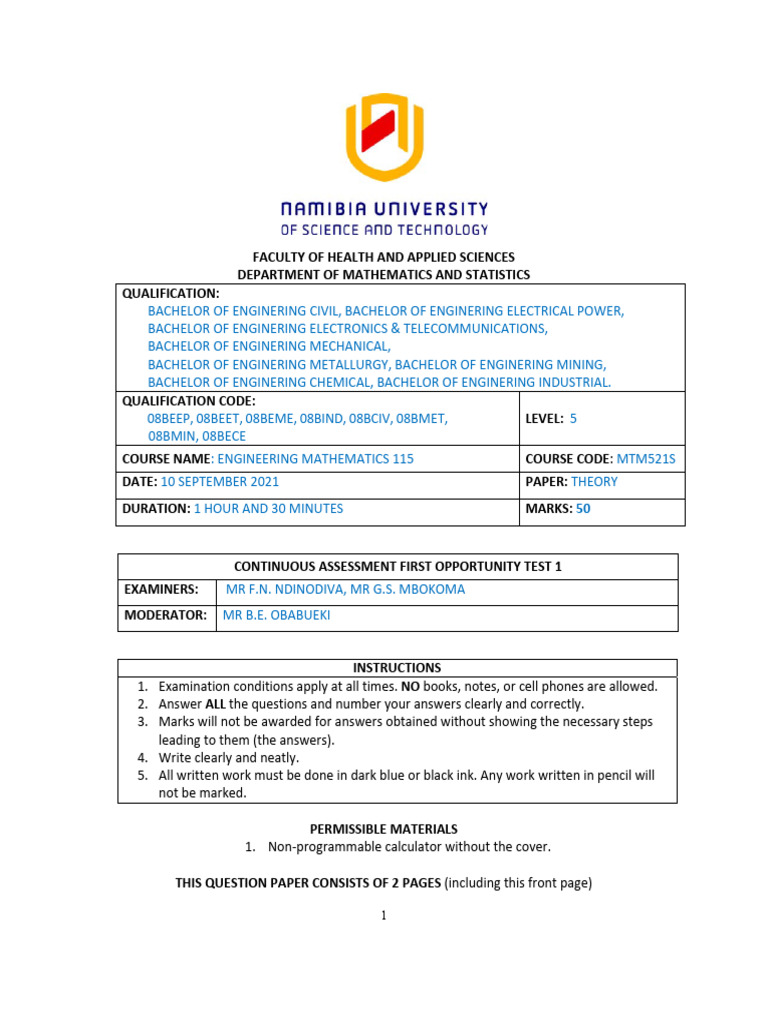 Engineering Mathematics Test | PDF