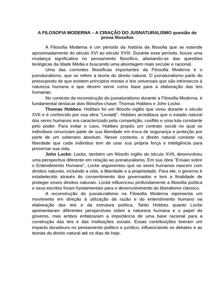 A Filosofia Moderna - A Criação Do Jusnaturalismo | PDF | Lei Natural ...