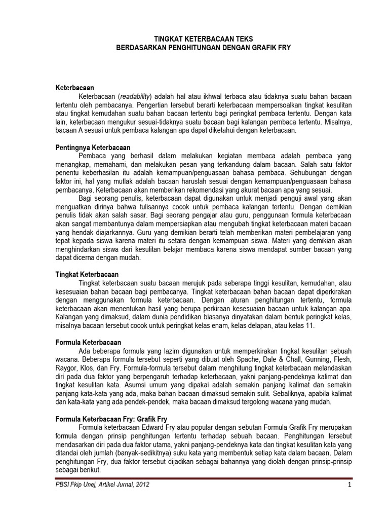 Keterbacaan Teks dengan Grafik Fry | PDF