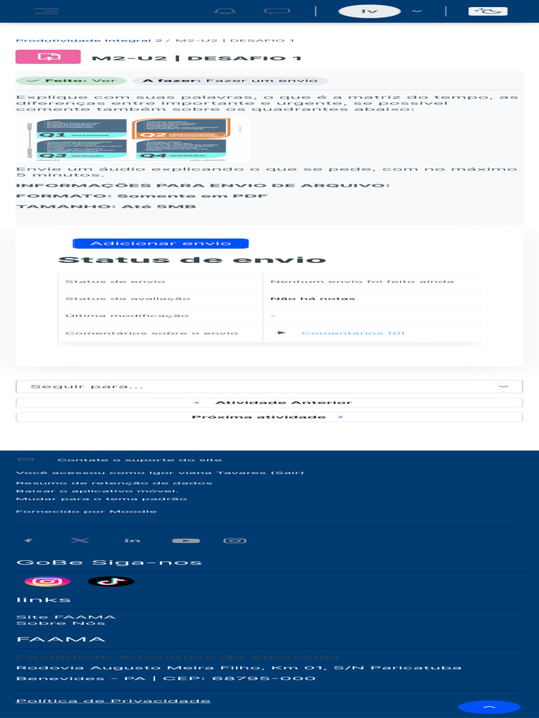 Produtividade Integral 2 M2-U2 DESAFIO 1 FAA… | PDF