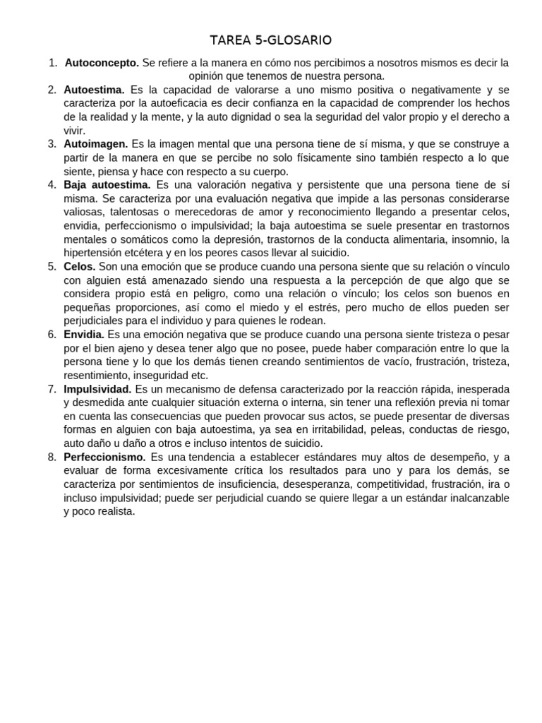 Tarea 5 | PDF | Autoestima | Perfeccionismo (psicología)
