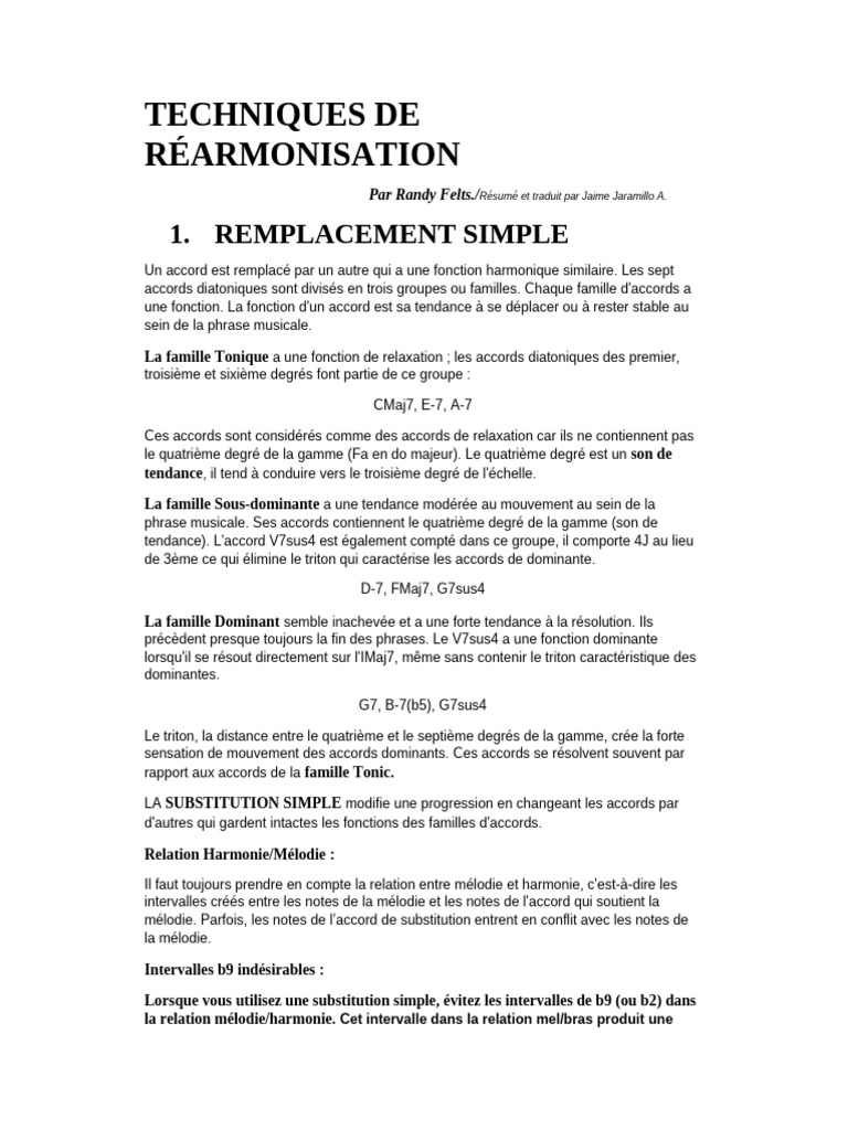 Techniques de Réharmonisation Musicale | PDF | Accord (Musique) | Gamme ...